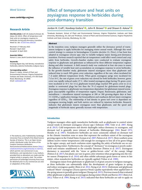 Pdf Effect Of Temperature And Heat Units On Zoysiagrass Response To Herbicides During Post