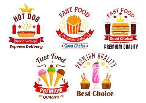 Iconos De Comida Rápida Snacks Bebidas Postres Etiquetas Vector Premium