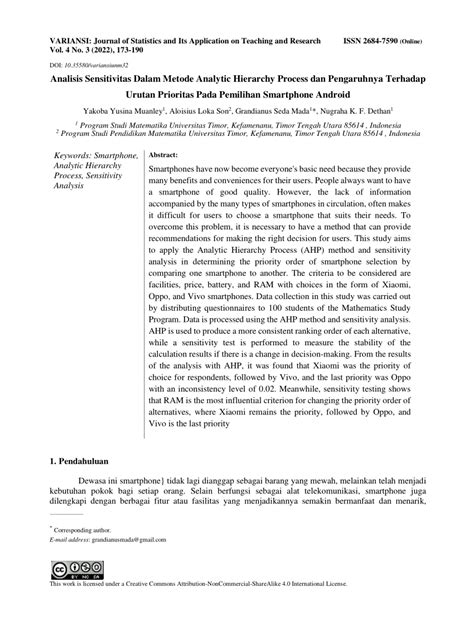 Pdf Analisis Sensitivitas Dalam Metode Analytic Hierarchy Process Dan Pengaruhnya Terhadap