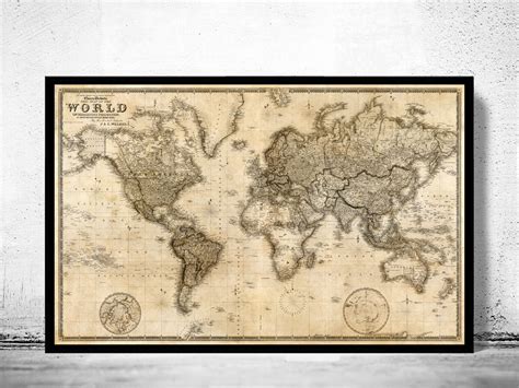 Old World Map Vintage Atlas 1849 Sepia Mercator Projection Vintage Map