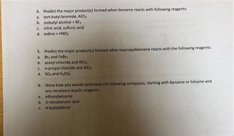 Solved 4. Predict the major product(s) formed when benzene | Chegg.com