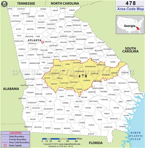 478 Area Code Map, Where is 478 Area Code in Georgia