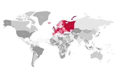 Översikten Av Världen I Grå Färger Färgar Med Röda Markerade Länder Av Europa Också Vektor För