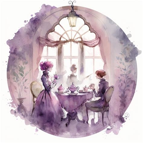 There Are Two Women Sitting At A Table With Tea Cups Generative Ai