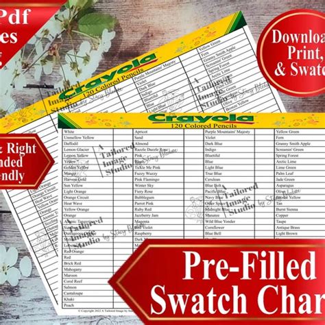 Crayola 150 Colored Pencil Set Diy Color Chart Swatch Etsy