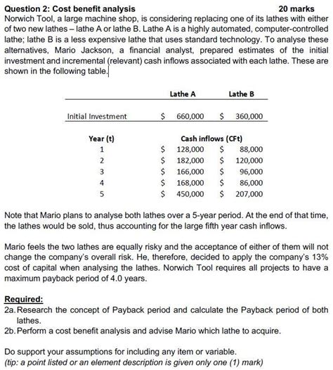 Solved Question 2 Cost Benefit Analysis 20 Marks Norwich