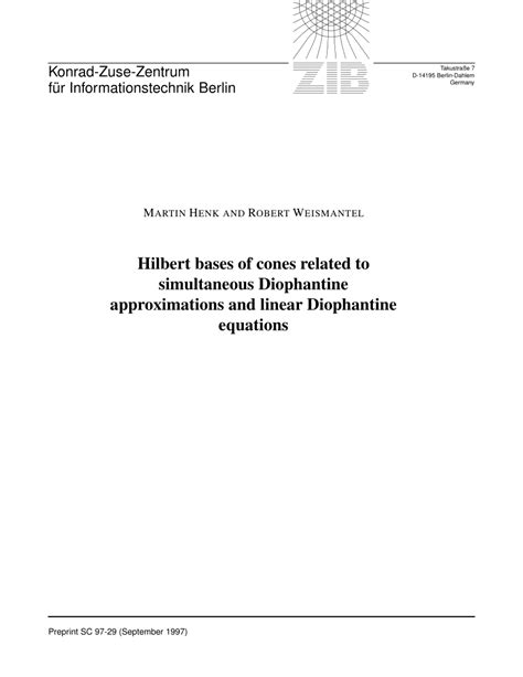 Pdf Hilbert Bases Of Cones Related To Simultaneous Diophantine Approximations And Linear