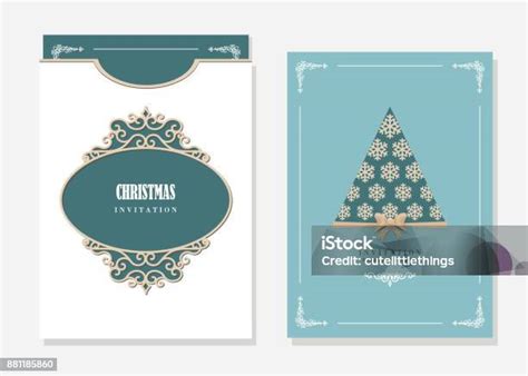 크리스마스 파티 초대장 및 봉투 템플릿 레이저 절단 선조 타원형 프레임 에메랄드와 화이트 색상입니다 0명에 대한 스톡 벡터 아트 및 기타 이미지 Istock
