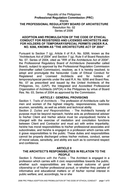 Code Of Ethical Conduct Credo Republic Of The Philippines