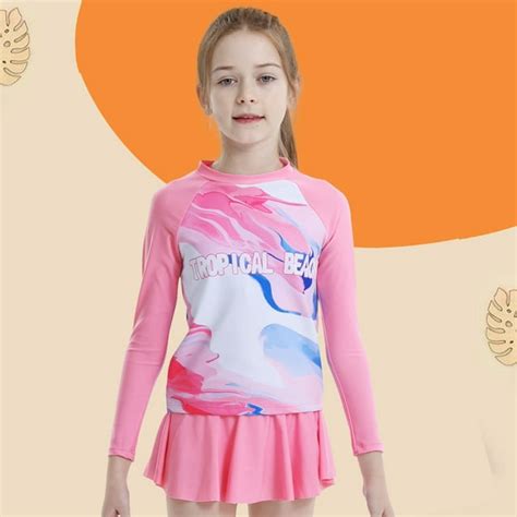 Bullpiano Girls Two Piece Swimsuit Long Sleeve Rash Guard Sets With