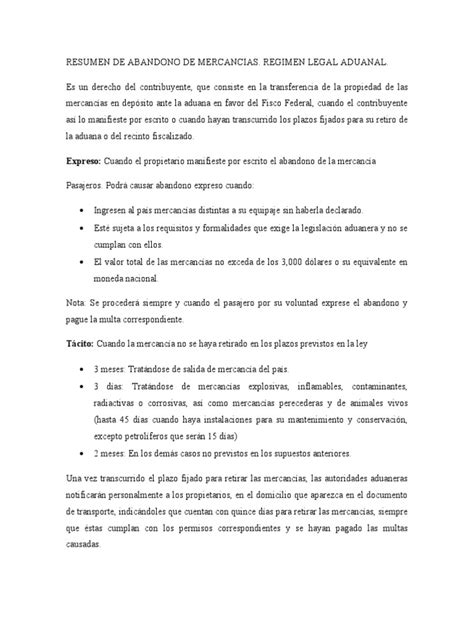 Abandono De Mercancias Pdf Aduana Bienes