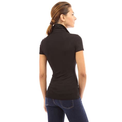 Womens V Neck Long Sleeve Polo Shirt Slim Fit Casual Shirts Tops