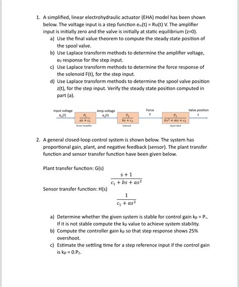 Solved A Simplified Linear Electrohydraulic Actuator Eha