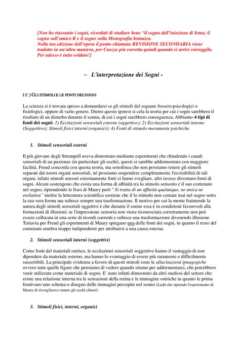 Schema Riassuntivo Dellinterpretazione Dei Sogni Di Freud Sintesi