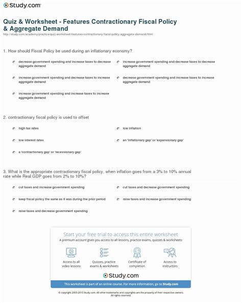 Monetary Policy Worksheet Answers