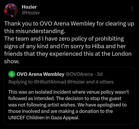 Hozier Tweeted About The Ovo Arena Incident R Hozier