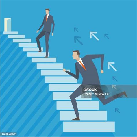 계단을 오르는 동안 두 명의 사업가가 경쟁하고 있습니다 계단에 대한 스톡 벡터 아트 및 기타 이미지 계단 단순함 단체 Istock