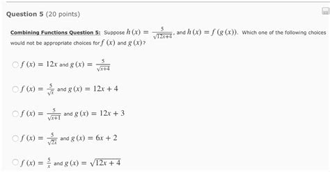 Solved Question 4 20 Points Combining Functions Question