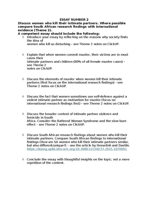 Essay Number 2 Essay Number 2 Discuss Women Who Kill Their Intimate