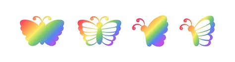 귀여운 무지개 나비 아이콘 실루엣 세트 봄 여름 프라이드의 달 디자인 요소 0명에 대한 스톡 벡터 아트 및 기타 이미지 0명