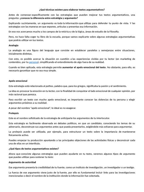 Qué Técnicas Existen Para Elaborar Textos Argumentativos Pdf