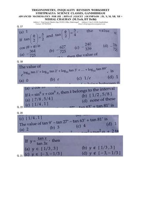 trigonometry inequality logarithm revision class xi pdf