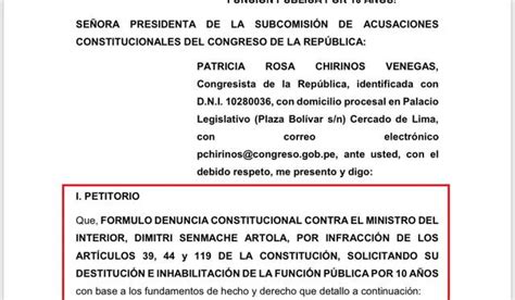 Patricia Chirinos Presenta Denuncia Constitucional Contra Dimitri