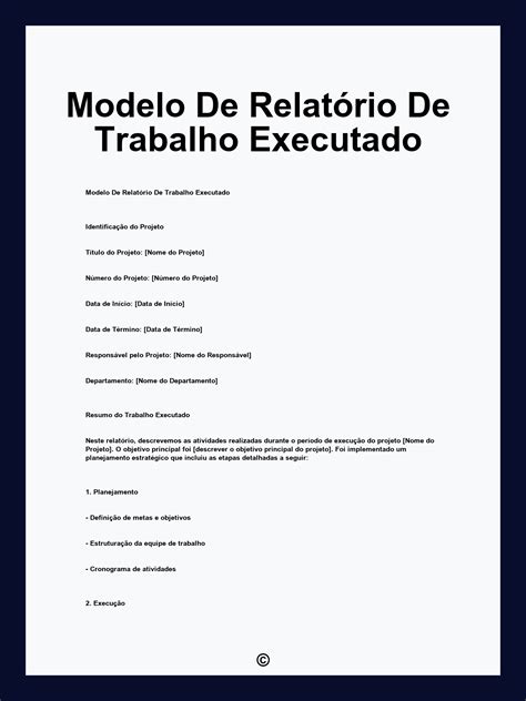 Modelo De Relatório De Trabalho Executado