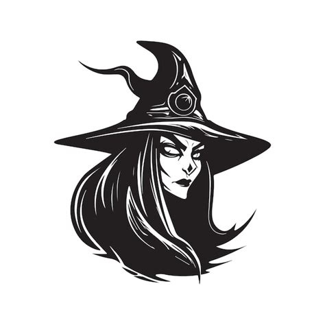 Premium Vector Witch Logo Concept Black And White Color Hand Drawn