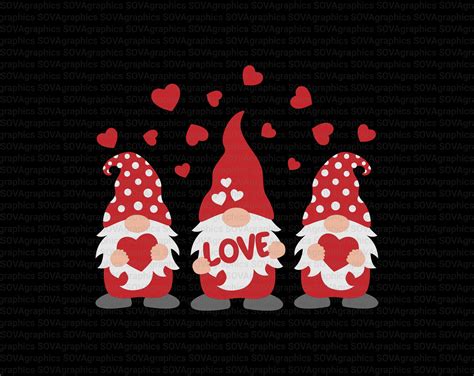 Valentine Gnomes Svg Valentines Day Svg Three Gnomes Svg Etsy