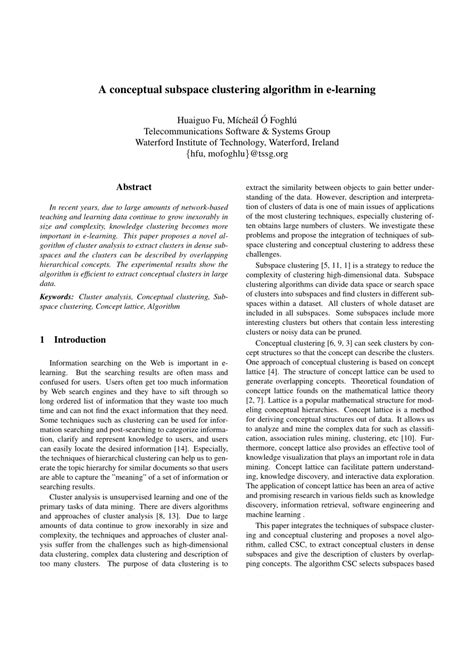 Pdf A Conceptual Subspace Clustering Algorithm In E Learning