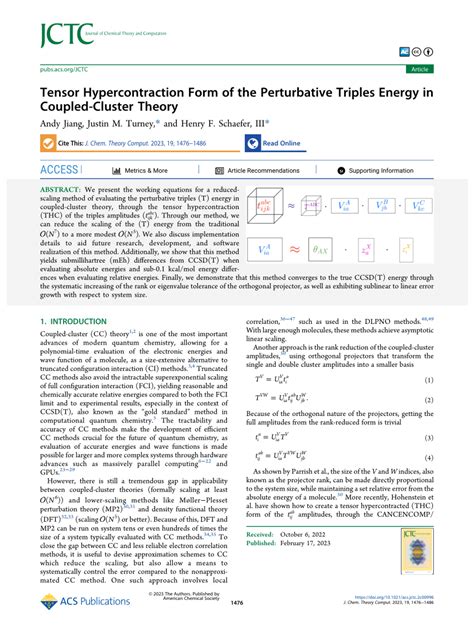 Pdf Tensor Hypercontraction Form Of The Perturbative Triples Energy