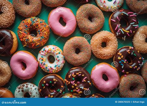 Colourful Donuts On Black Background Seamless Pattern 3d Illustration