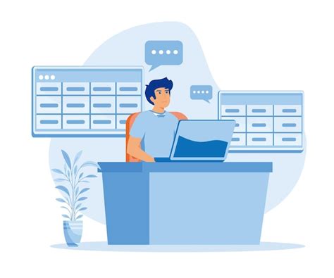 Premium Vector Man Working With Big Data And Databases Using Laptop