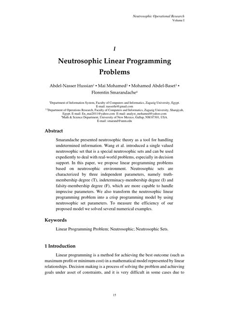 Pdf Neutrosophic Linear Programming Problems