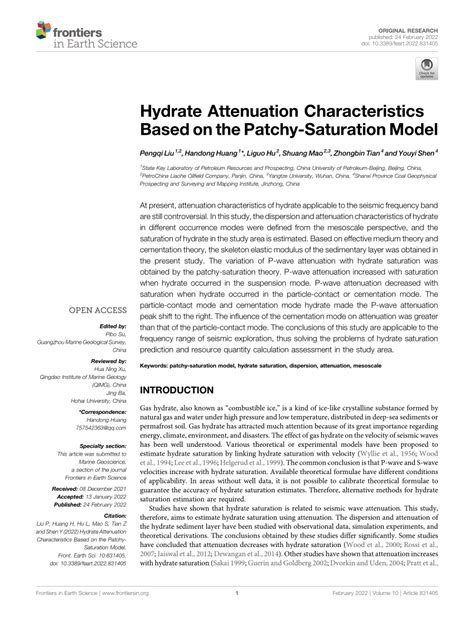 Pdf Hydrate Attenuation Characteristics Based On The Patchy Saturation Model