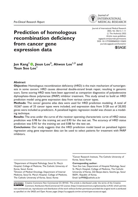 Pdf Prediction Of Homologous Recombination Deficiency From Cancer