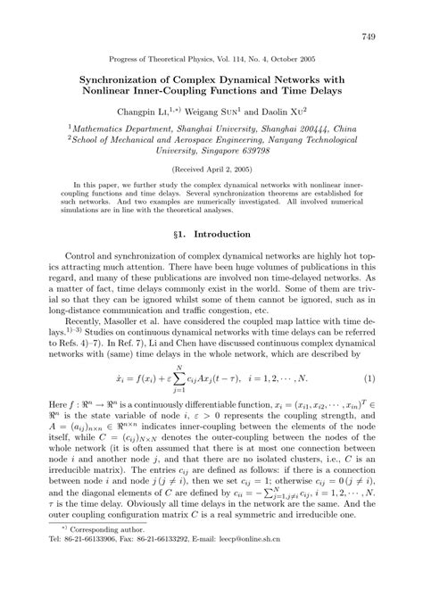 Pdf Synchronization Of Complex Dynamical Networks With Nonlinear