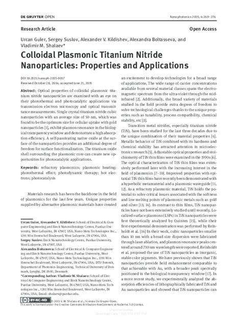 Pdf Colloidal Plasmonic Titanium Nitride Nanoparticles Properties