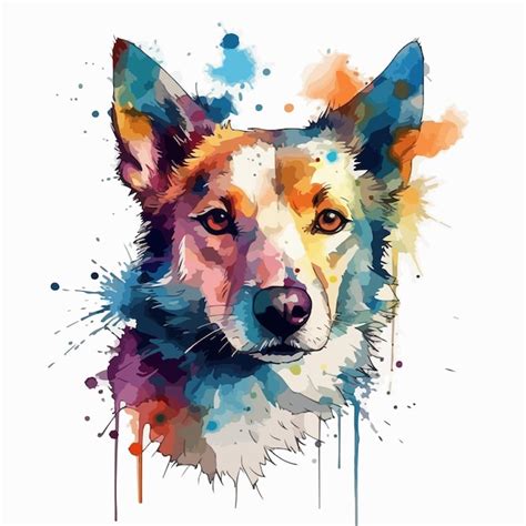 Un Perro Colorido Con Nariz Negra Y Fondo Blanco Vector Premium
