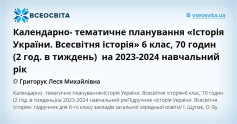 Календарно тематичне планування «Історія України Всесвітня історія 6 клас 70 годин 2 год в
