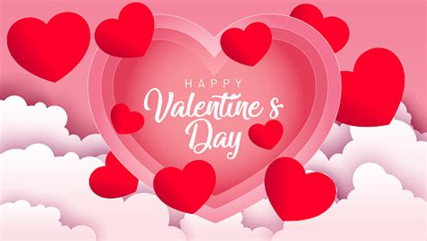 하트 풍선과 구름 발렌타인 데이 판매 배경 종이 컷 스타일 벽지 전단지 초대 포스터 브로셔 배너에 사용할 수 있습니다 벡터