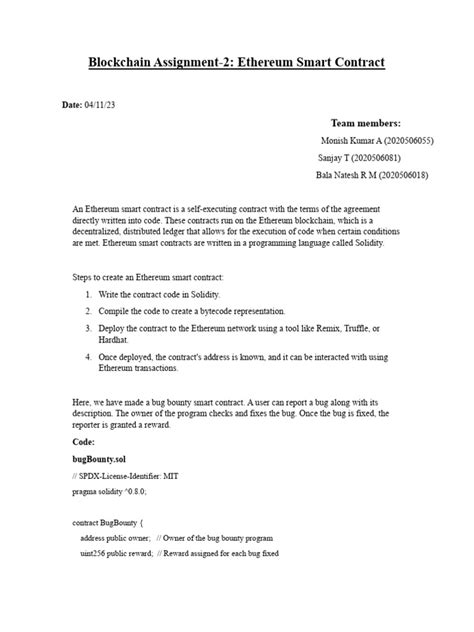 Assignment2 Ethereum Smart Contract Pdf Software Engineering Computer Programming