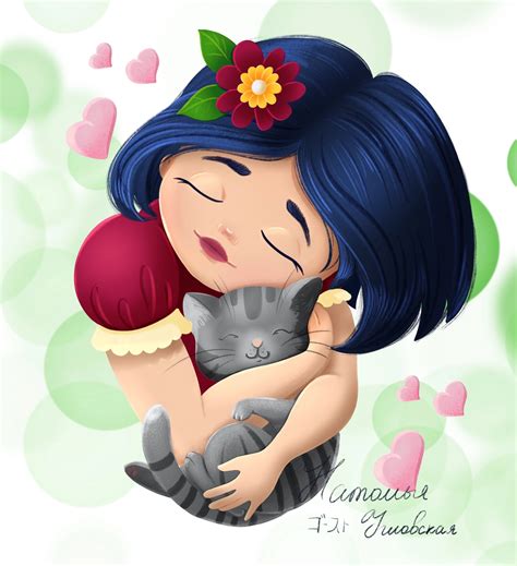 Иллюстрация Девочка с котиком в стиле 2d детский персонажи