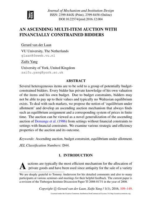 Pdf An Ascending Multi Item Auction With Financially Constrained Bidders