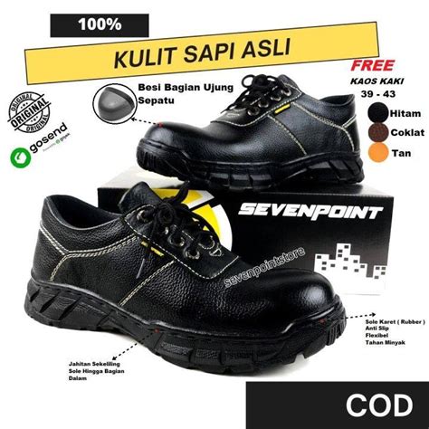 Sepatu Safety Pria Kulit Sefty Shoes Cowok Tali Safty Septi Lapangan Ujung Besi Proyek Industry