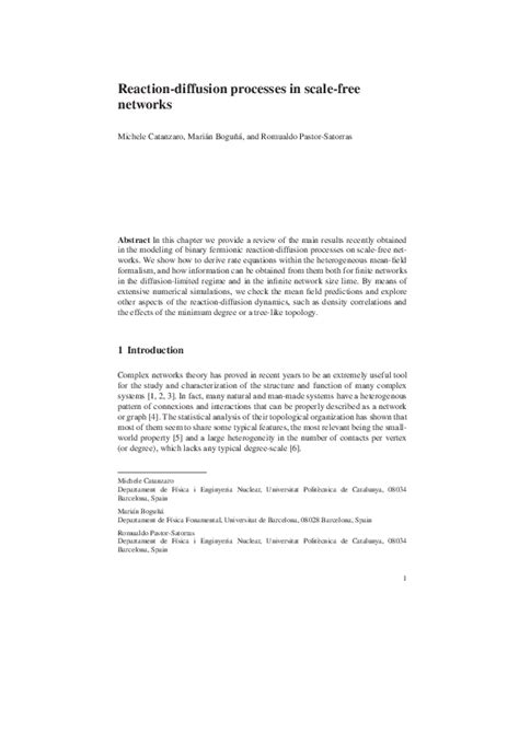 pdf reaction diffusion processes in scale free networks