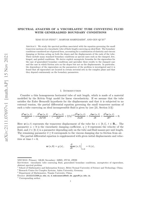 Pdf Spectral Analysis Of A Viscoelastic Tube Conveying Fluid With