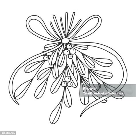 Mistletoe Branch Coloring Page向量圖形及更多傳統圖片 傳統 冬天 剪裁圖 Istock