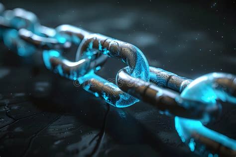 broken chain made of digital links with some links glowing blue to